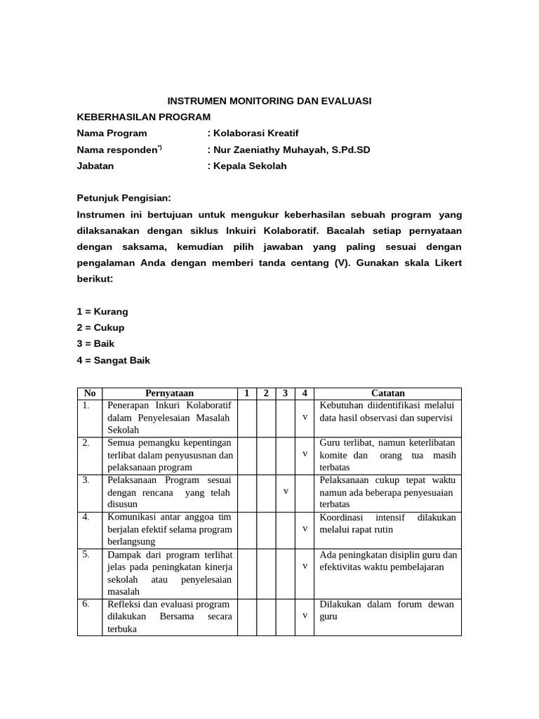 Instrumen Monev | PDF