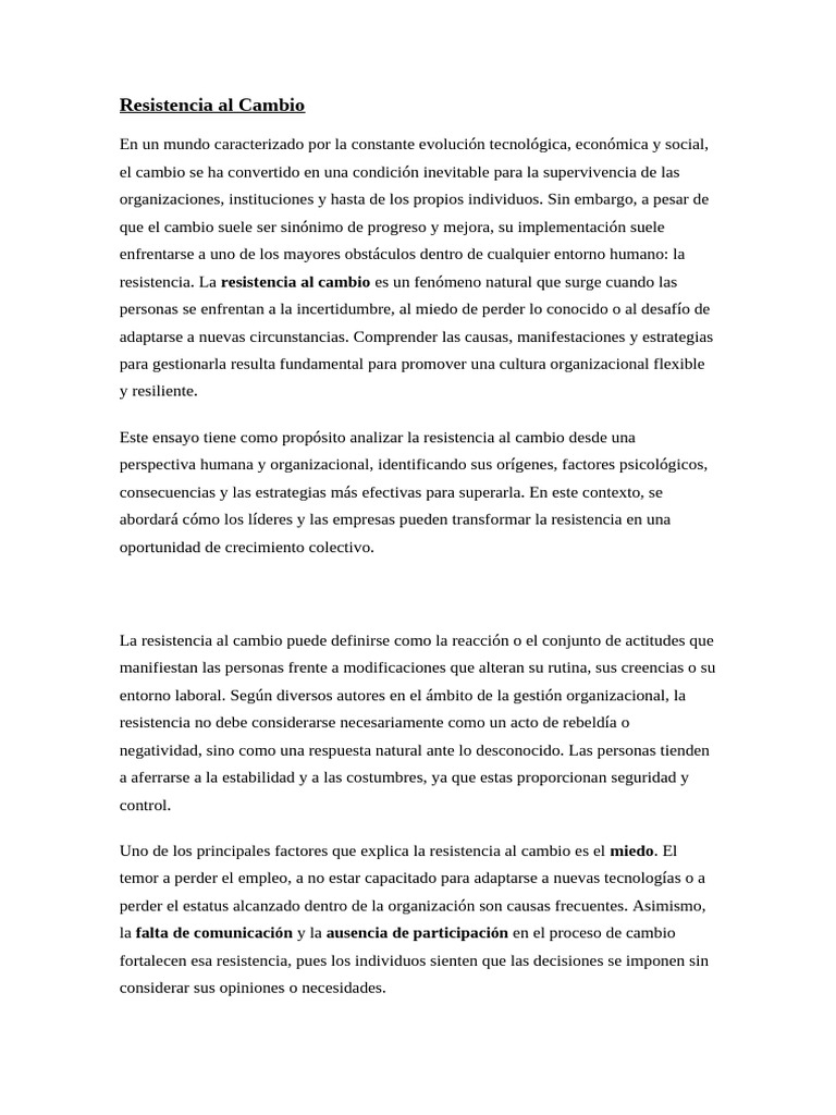 Resistencia Al Cambio | PDF | Liderazgo | Sicología