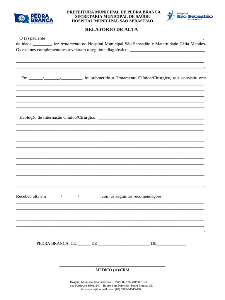Relatório de Alta Hospitalar | PDF | Especialidades médicas | Remédio