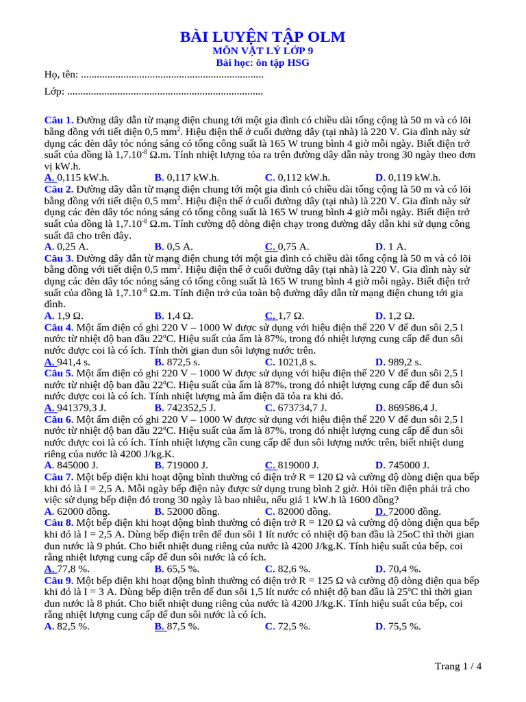 HSG Lí 9 | PDF