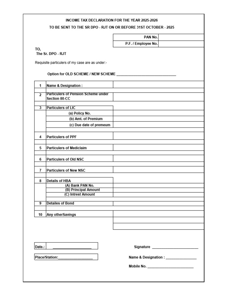 Income Tax Declaration Form 2025-2026 | PDF