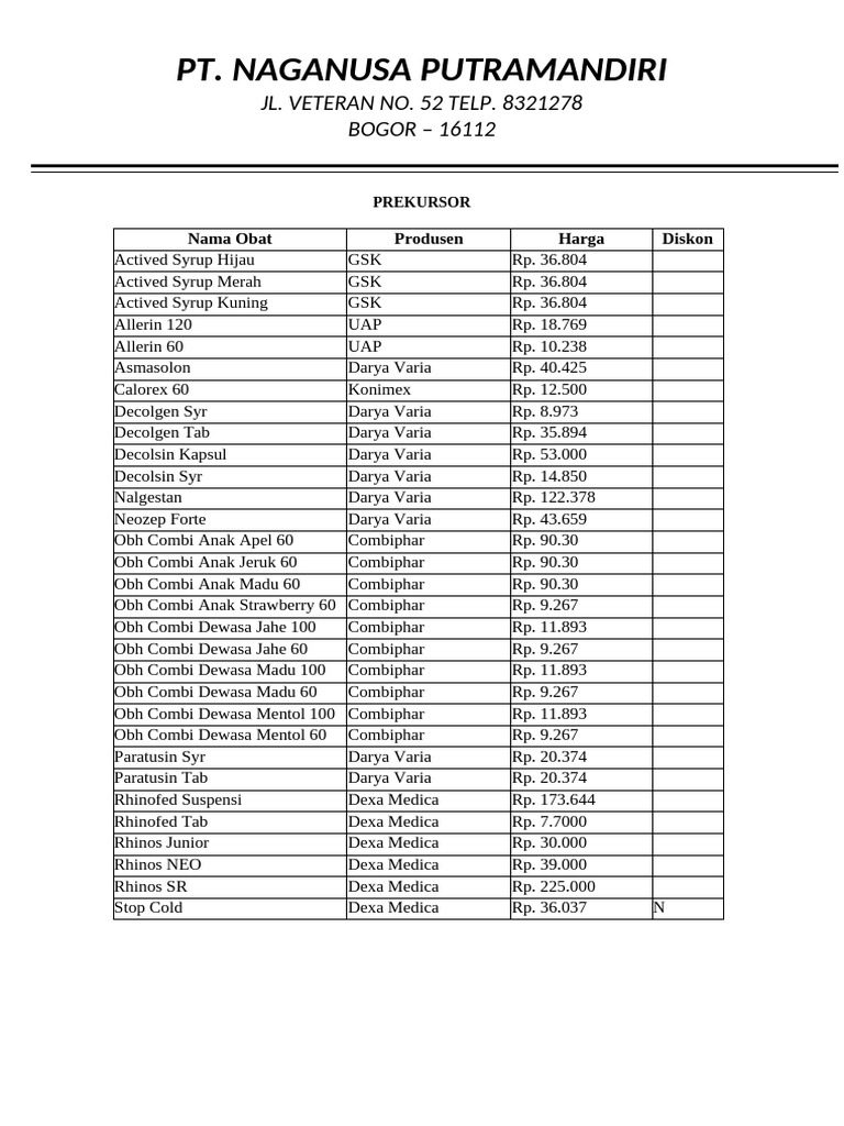 Daftar Harga Prekursor | PDF