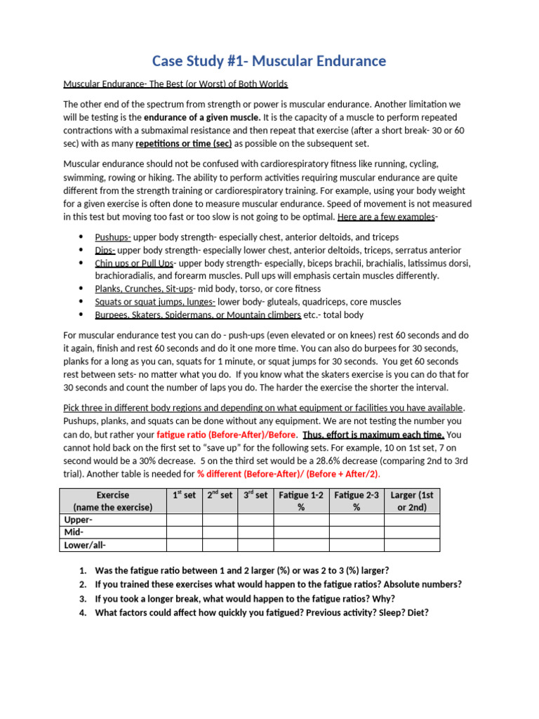 3-14-24 - Muscle Endurance Testing - SPR 2024 | PDF | Strength Training ...