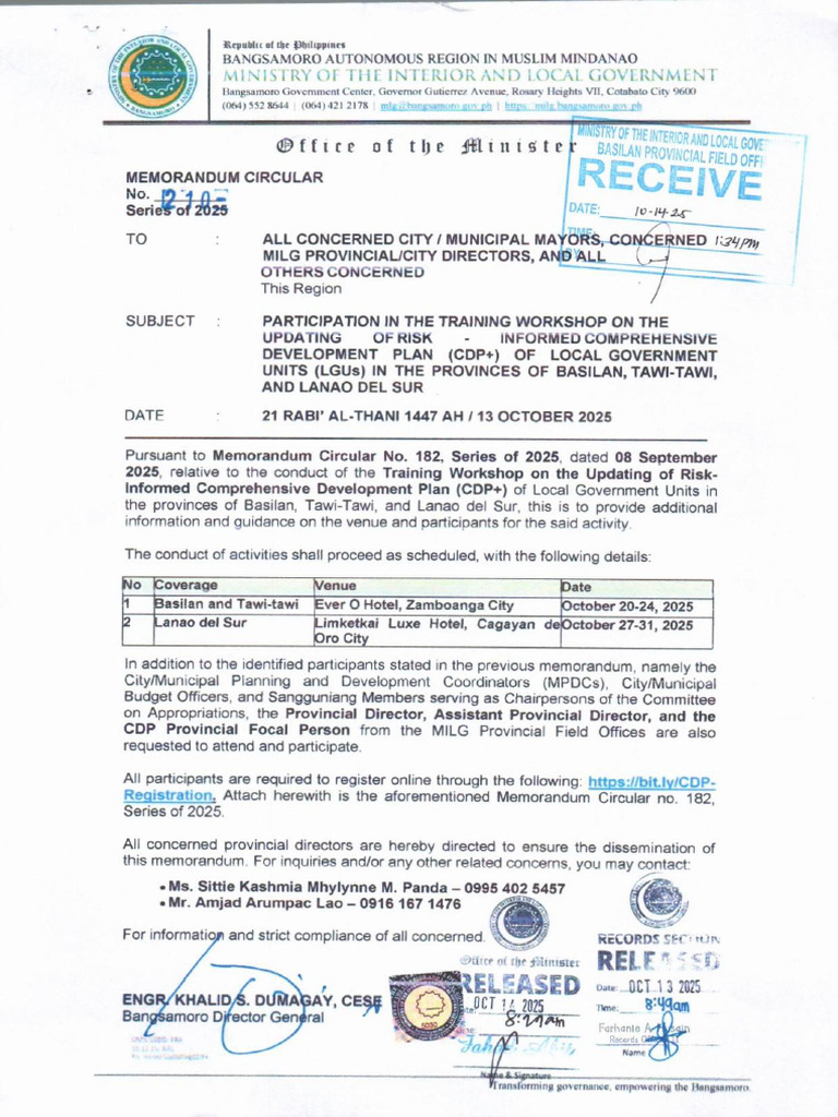 Region October 14 MC No 210 Re Training Workshop On The Updating of ...