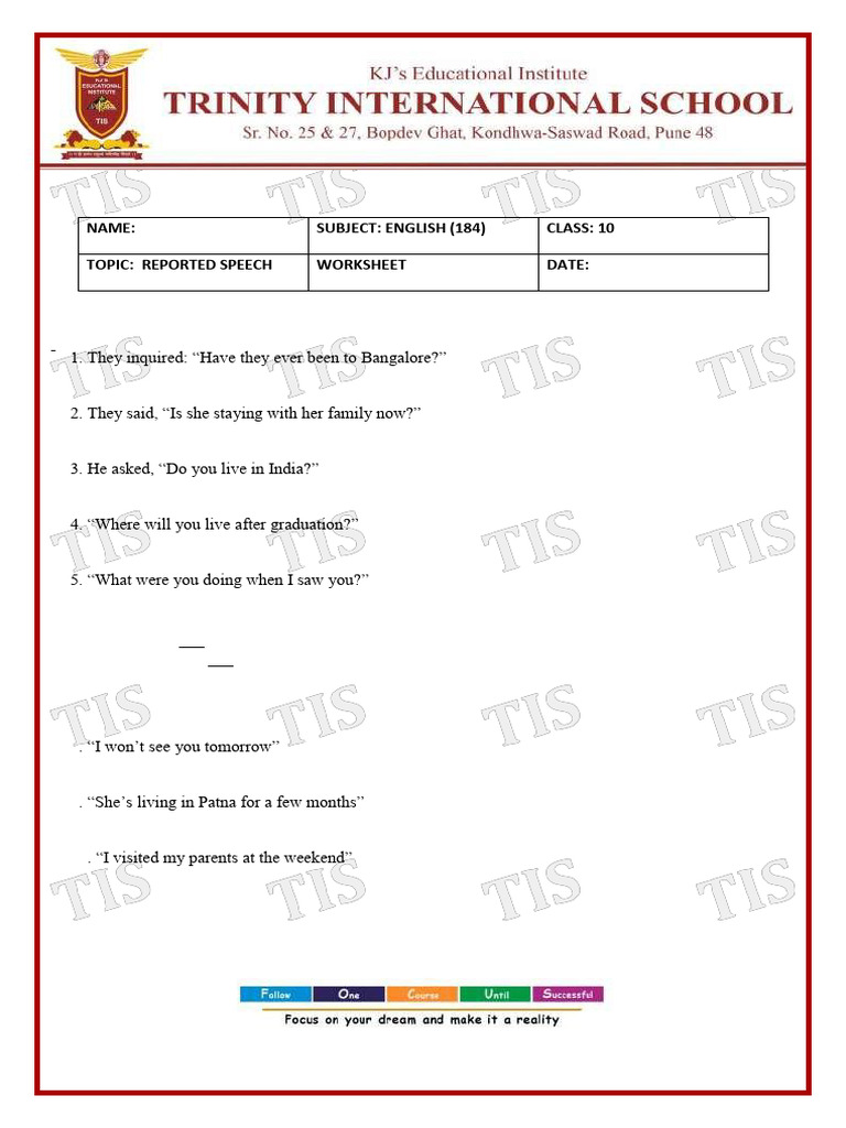 10 Worksheet Reported Speech | PDF