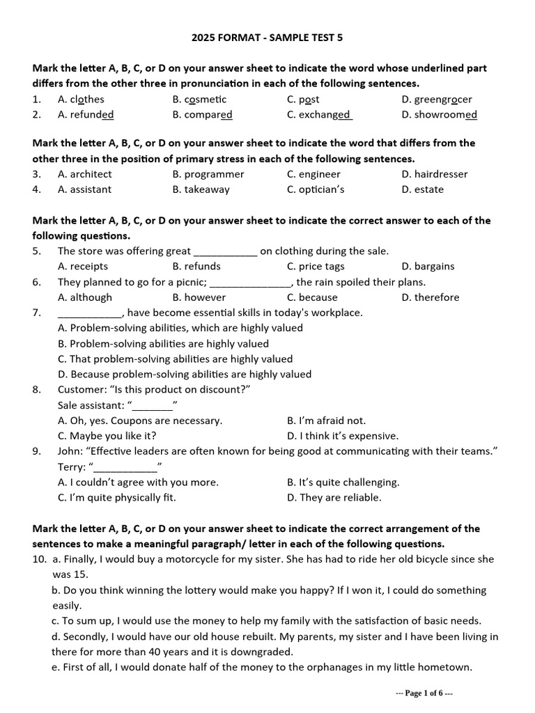 Practice Test 5 (2025 Format) | PDF | Résumé | Recruitment
