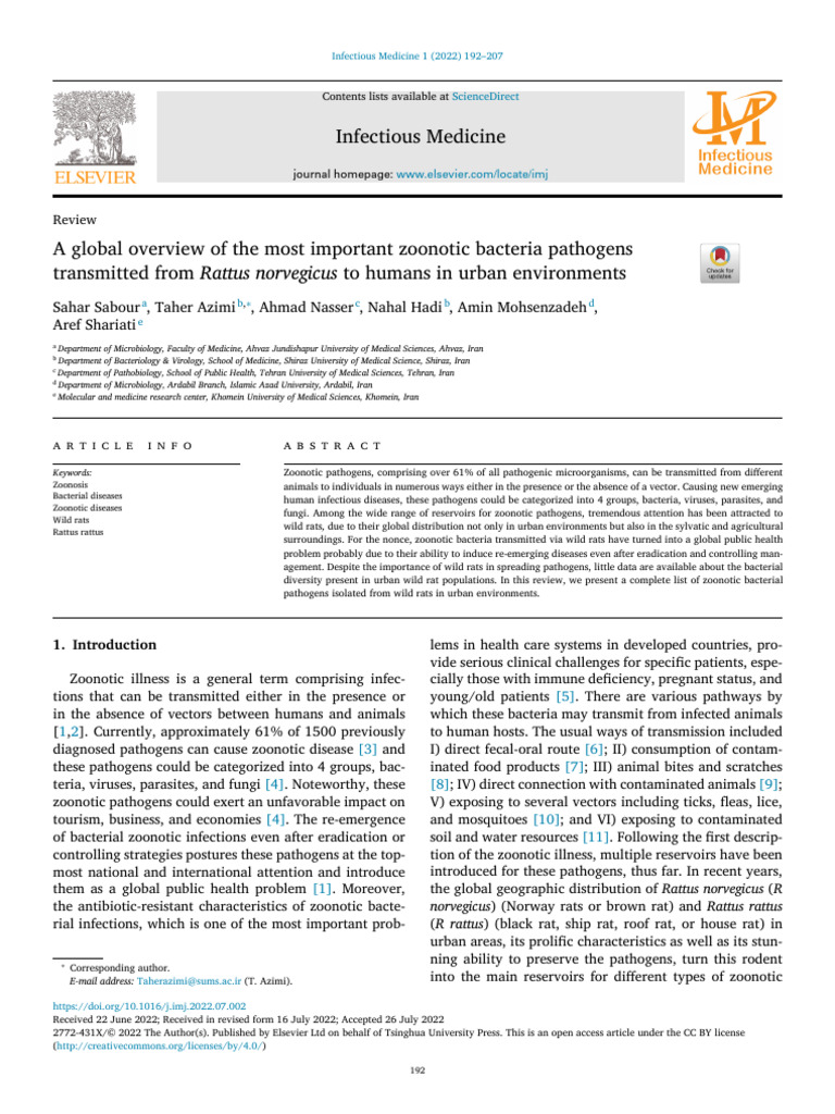 A Global Overview of The Most Important Zoonotic Bacteria Pathogens ...