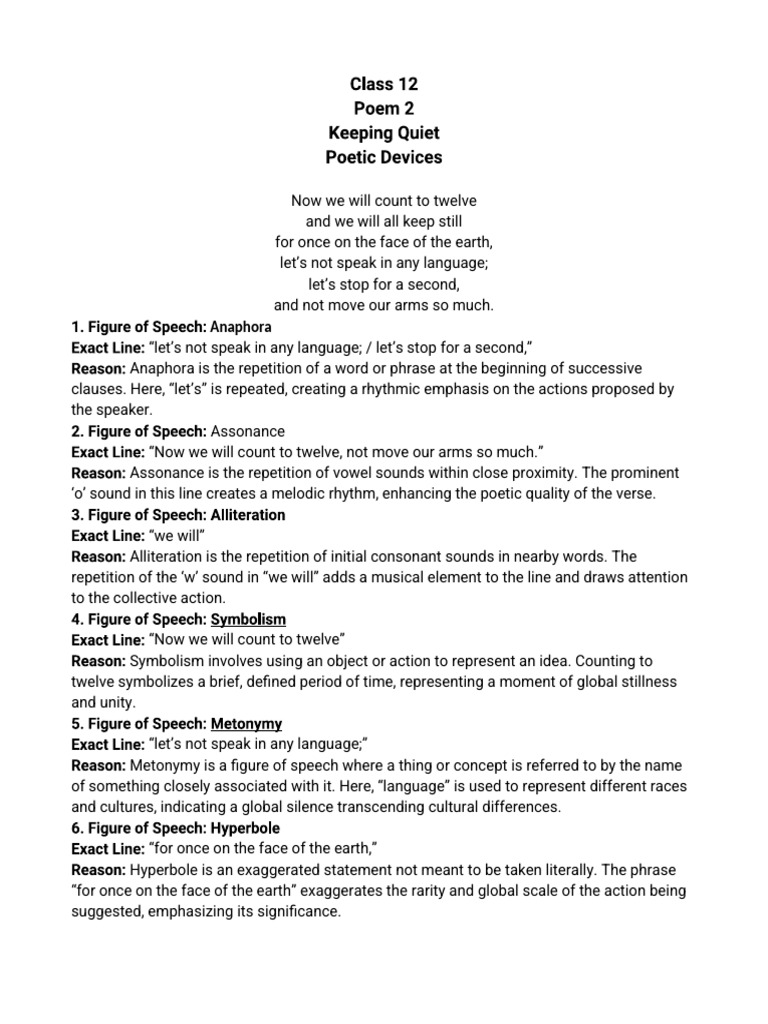 Keeping Quiet Poetic Devices | PDF | Poetry | Metaphor