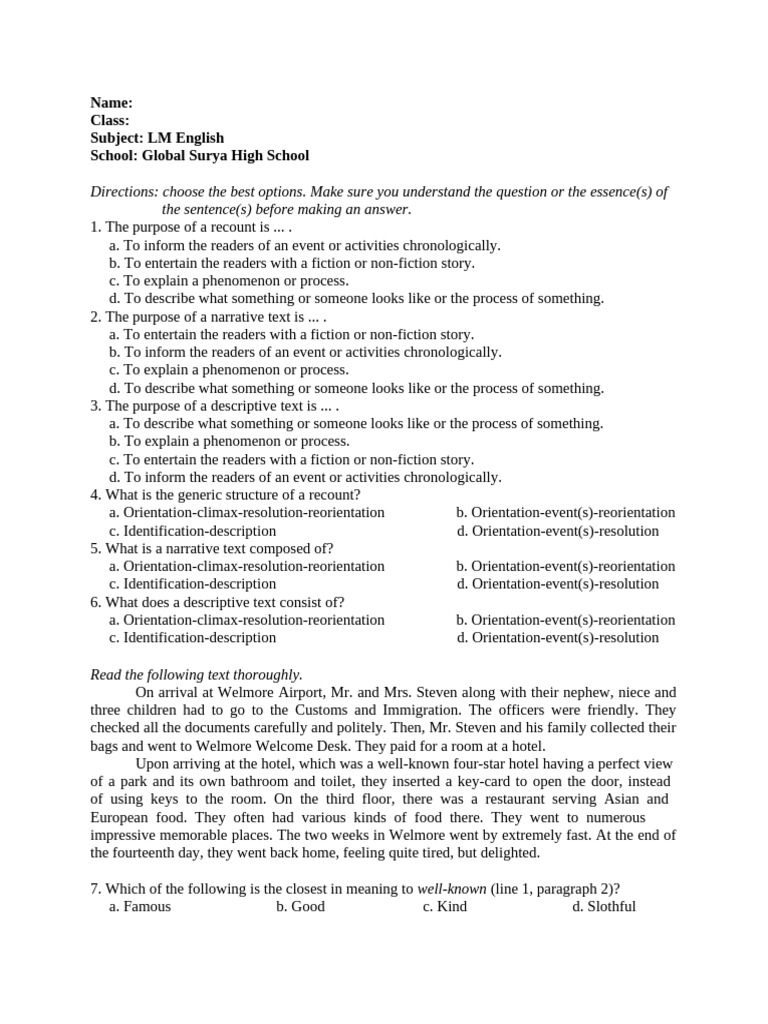 LM Descriptive Text, Narrative Text, Recount, Present Tense and Past ...