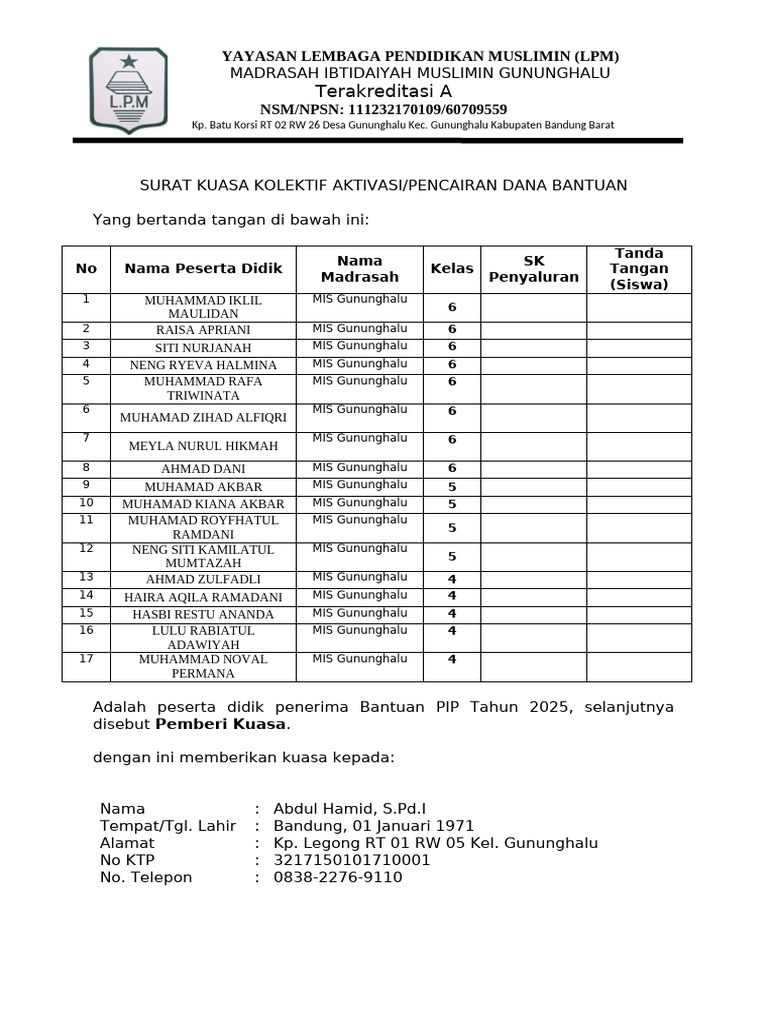 Form-PIP.03 - Surat Kuasa Pencairan Dana Kolektif | PDF