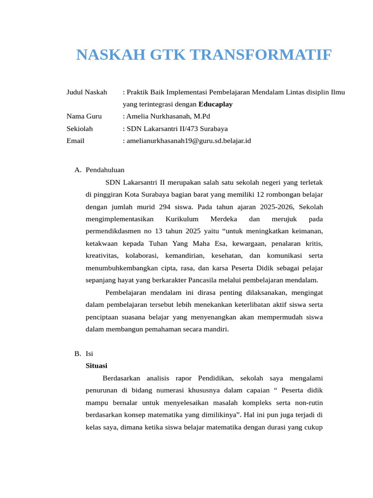 Naskah GTK Transformatif Amel 2025 | PDF