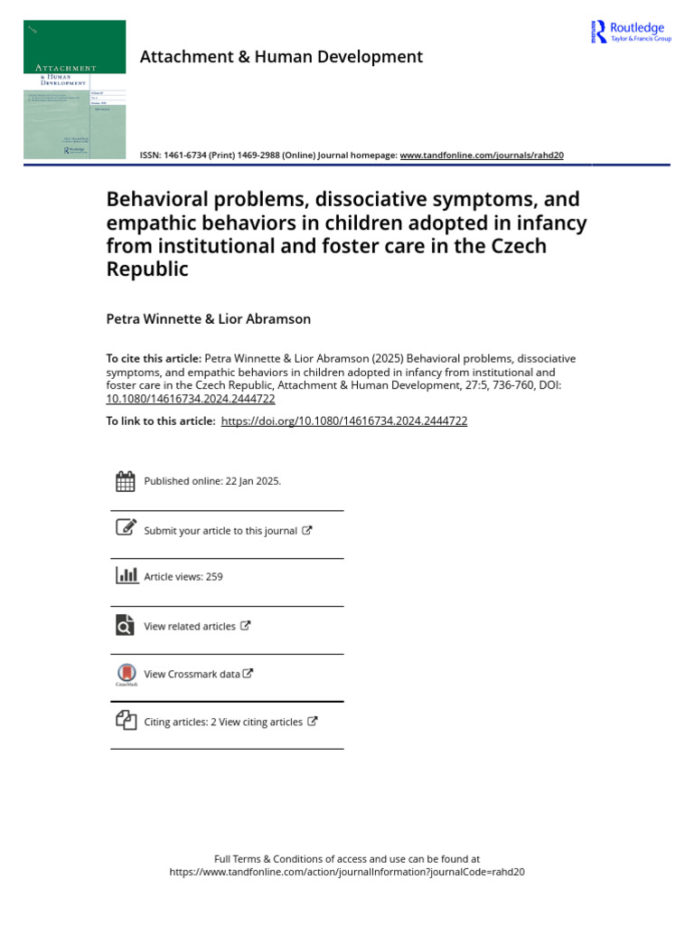 1 Behavioral Problems Dissociative Symptoms and Empathic Behaviors in ...