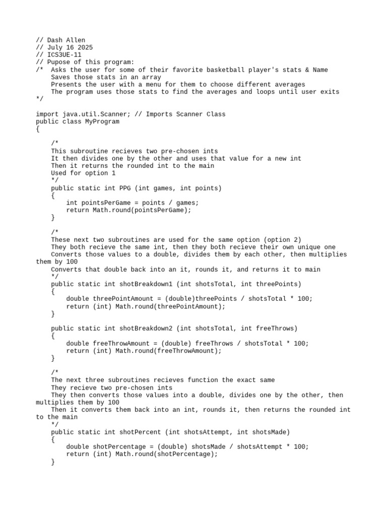 U3 Summative Large Software Development | PDF | Control Flow | Statistics