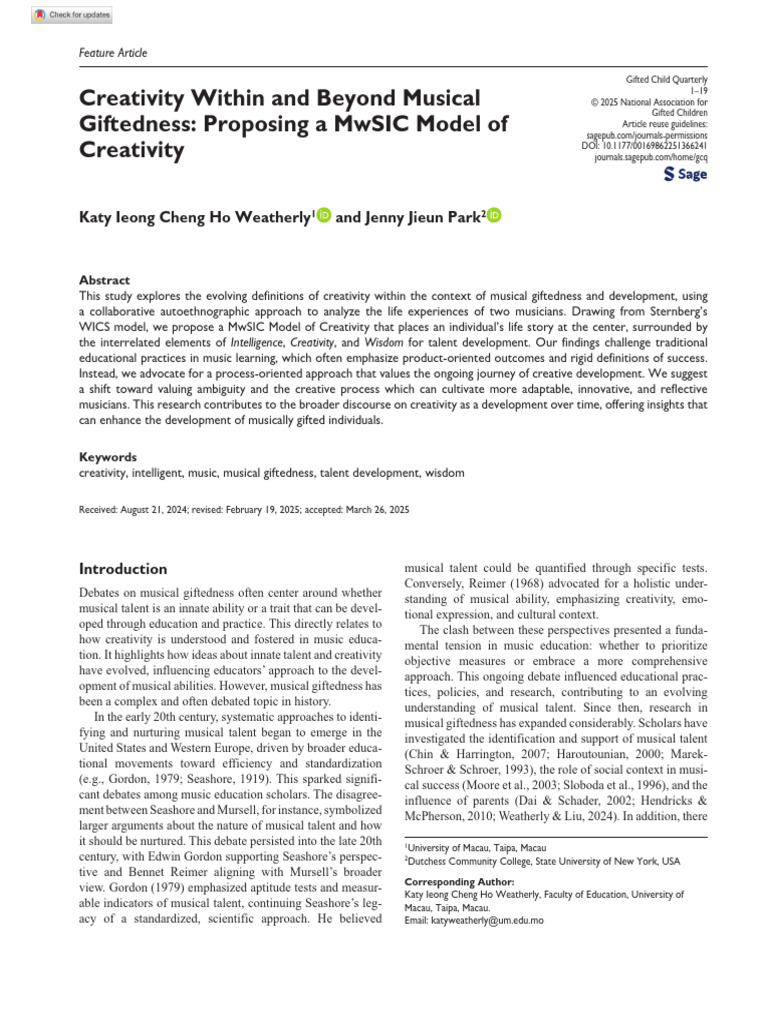 Weatherly Park 2025 Creativity Within and Beyond Musical Giftedness ...