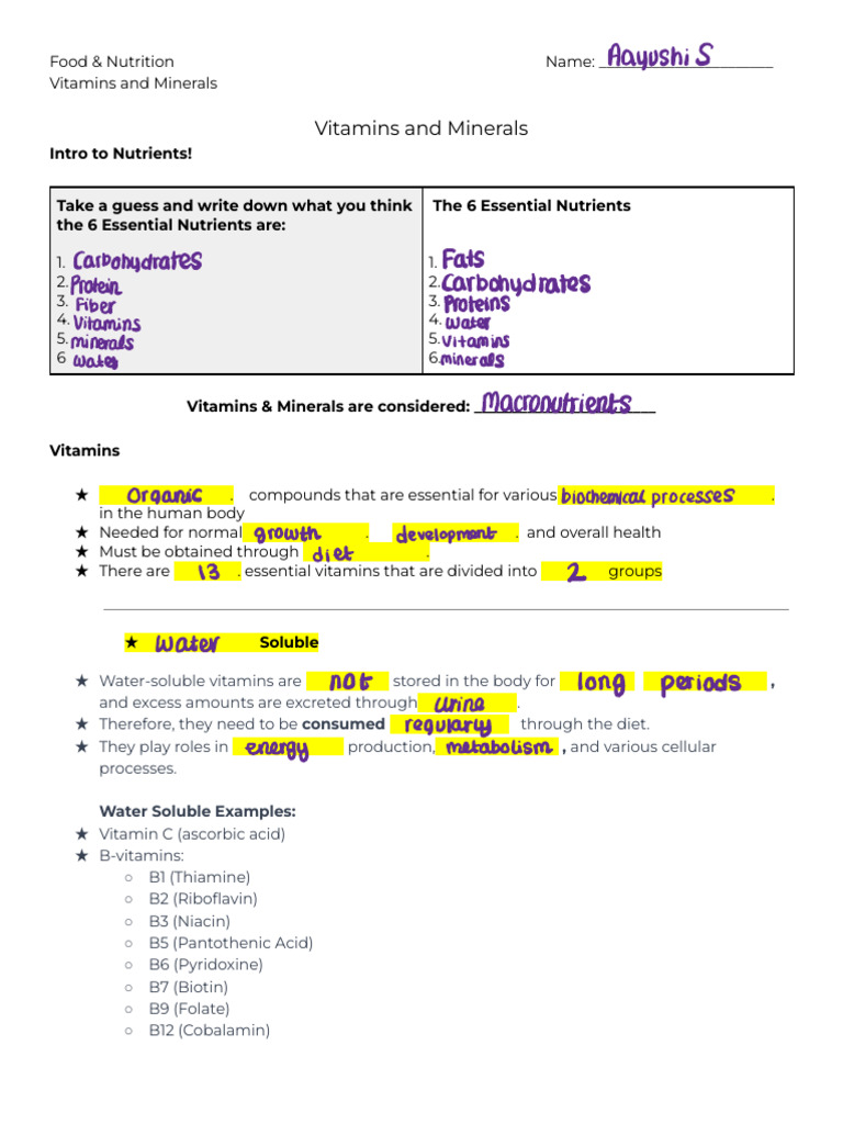 Vitamins and Minerals Notes | PDF | Nutrients | Vitamin