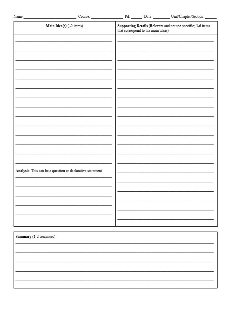 Main Ideas and Analysis Template | PDF