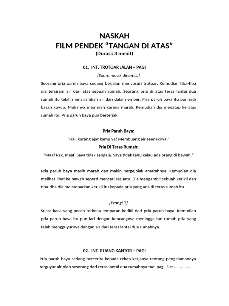 Naskah - Film Pendek - Tangan Di Atas - Satu Kolom | PDF