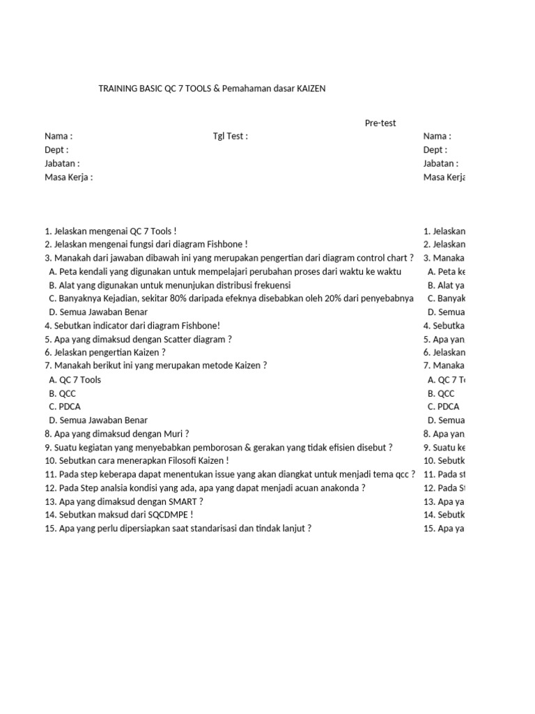 Pelatihan QC 7 Tools dan Kaizen Dasar | PDF