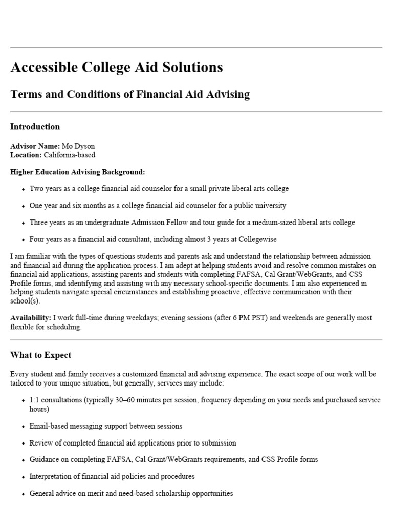 Financial Aid Advising Terms & Conditions | PDF | Student Financial Aid ...