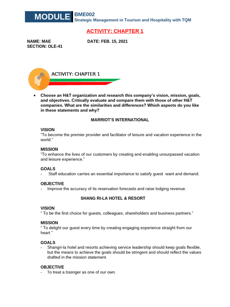 Activity Chapter 1 Bme002 | PDF | Marriott International | Hotel