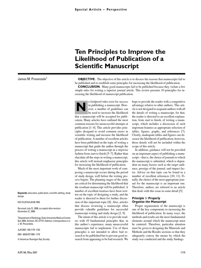 Ten Principles To Improve The Likelihood of Publication of A Scientific ...