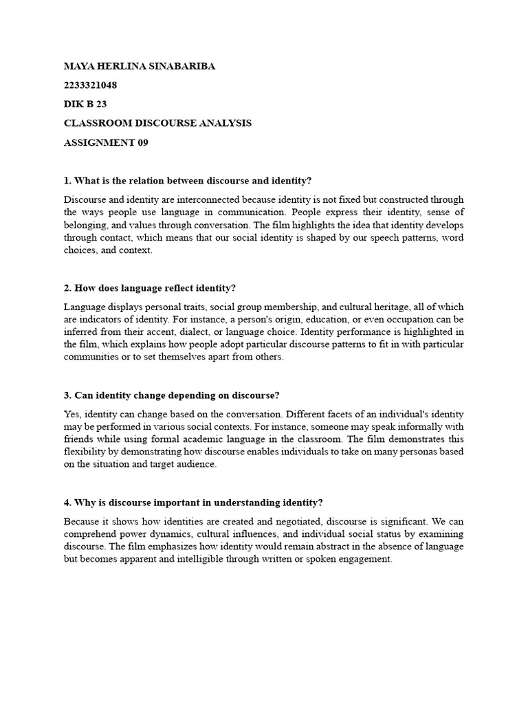 Classroom Discourse Analysis - Assignment 09 - Maya Herlina Sinabariba ...
