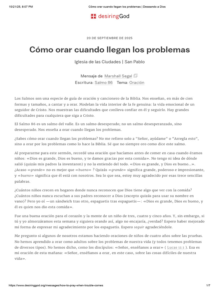 Orar en tiempos de problemas | PDF | Oración | Salmos