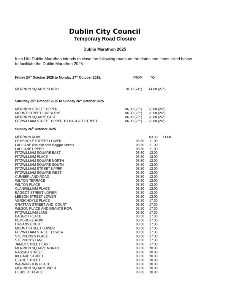 Dublin Marathon 2025 Road Closures | PDF | Dublin | County Dublin
