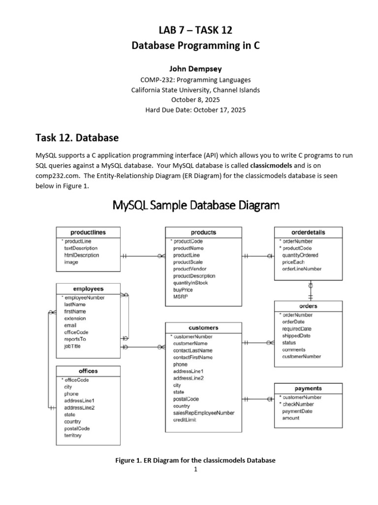 Fall 2025 LAB7 TASK 12 Database Programming in C | PDF | Databases | My Sql