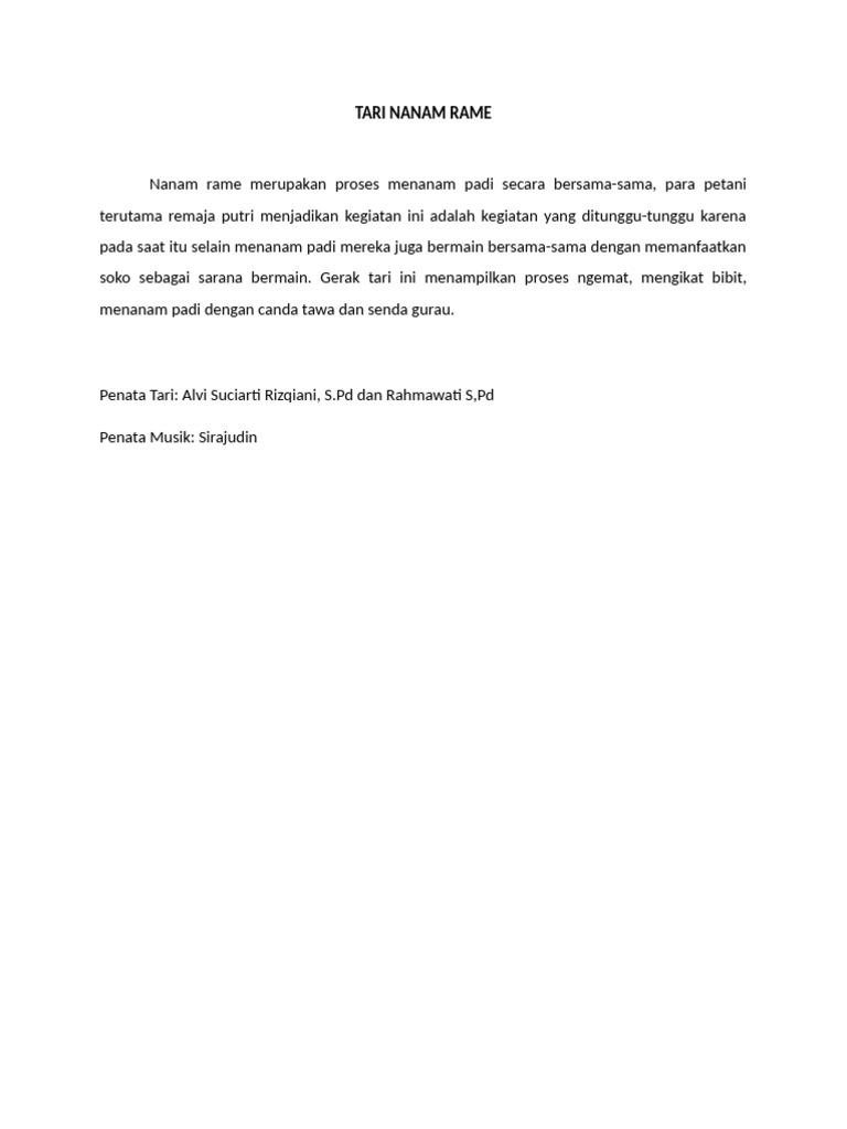 Tari Nanam Rame: Tradisi Menanam Padi | PDF