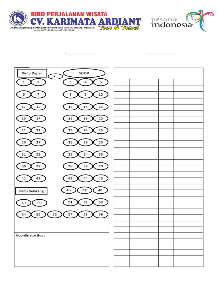 Denah Bus Seat 59 | PDF