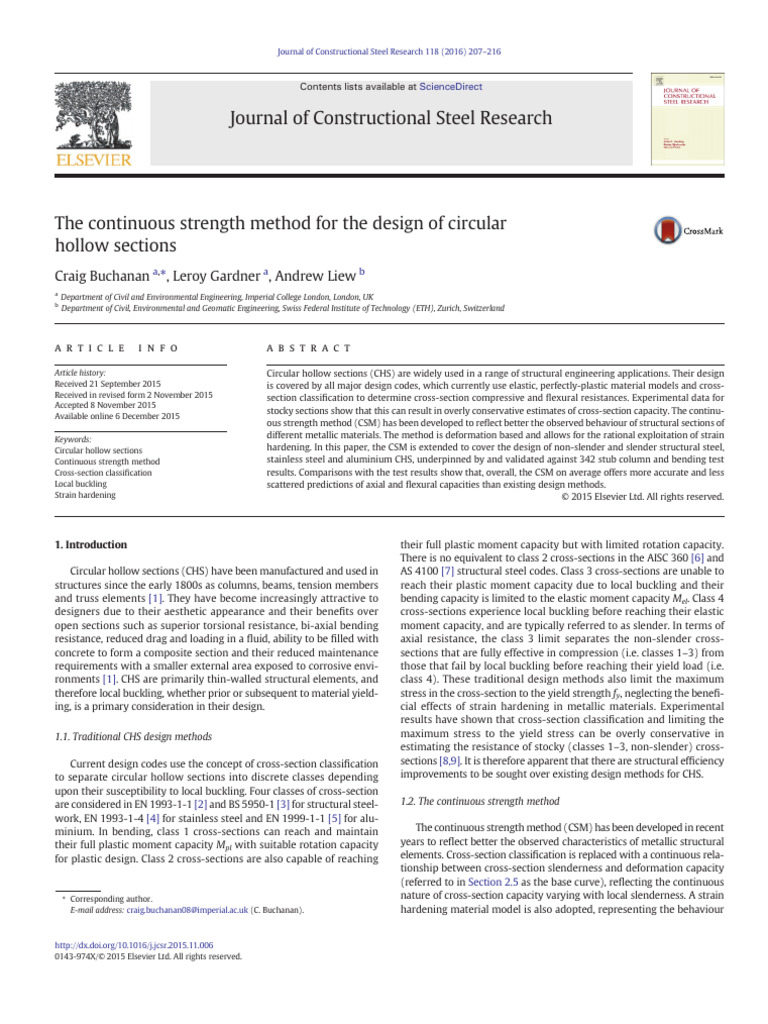 The Continuous Strength Method For The Design of Circular Hollow Sections | PDF | Deformation ...