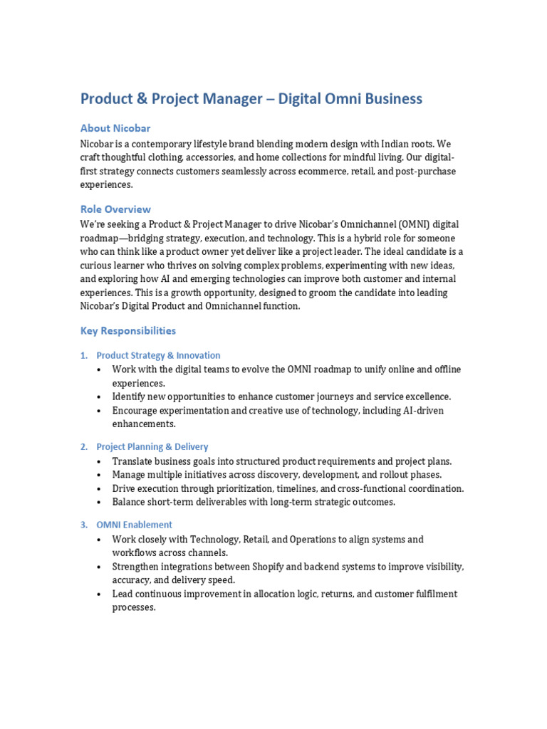 Product Project Manager OMNI JD | PDF | E Commerce | Customer Experience