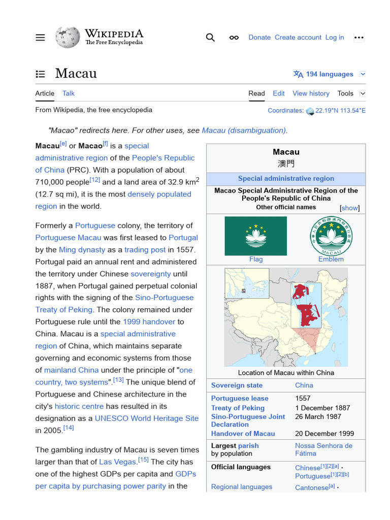 En Wikipedia Org Wiki Macau... | PDF | Macau | Cost Of Living