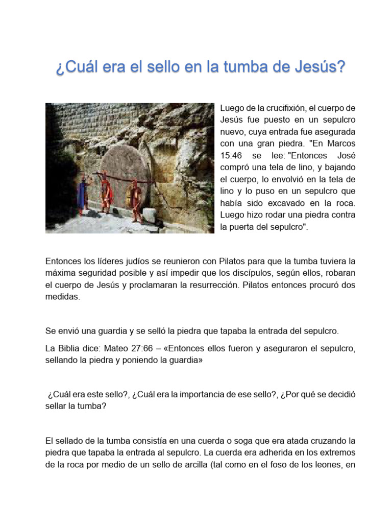 El Sello en la Tumba de Jesús | PDF | Contenido del Nuevo Testamento ...