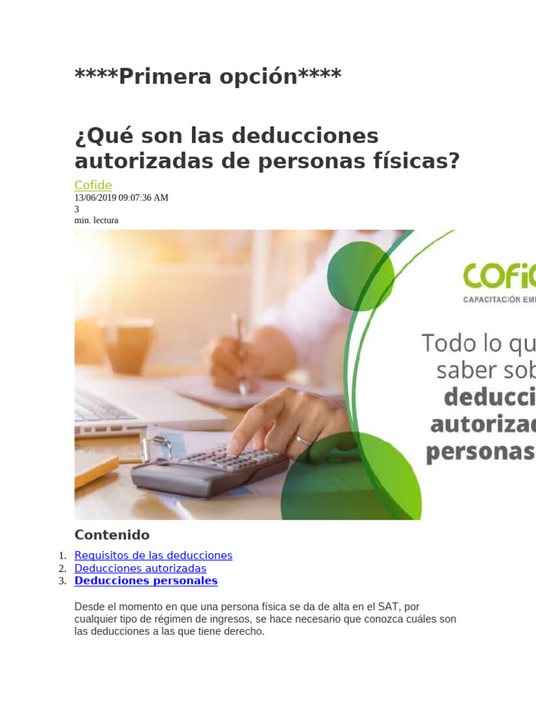 Deducciones Autorizadas para Personas Físicas | PDF | Impuesto sobre la ...
