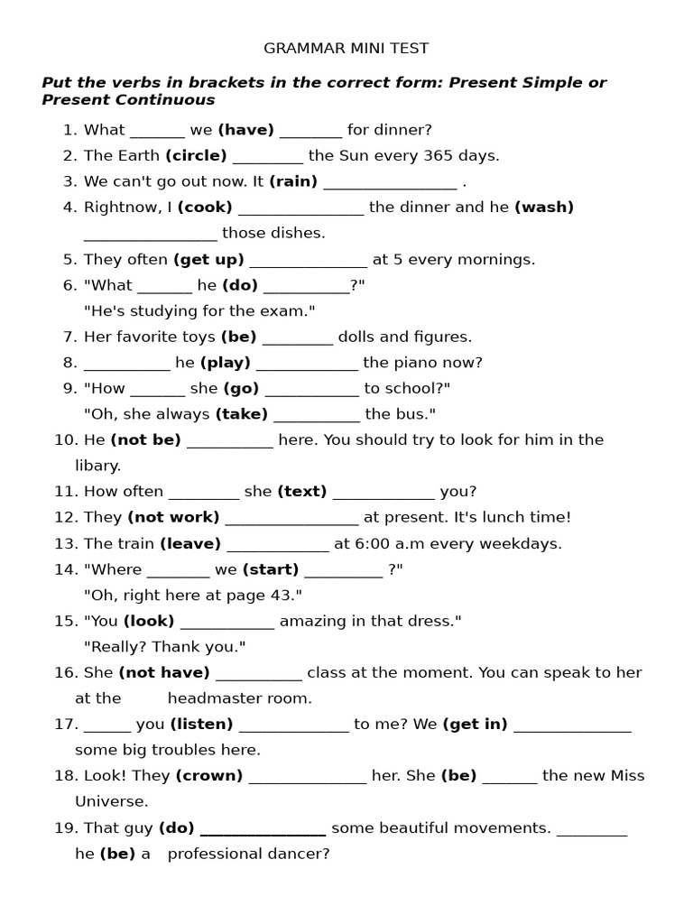 Grammar Mini Test - 1 | PDF