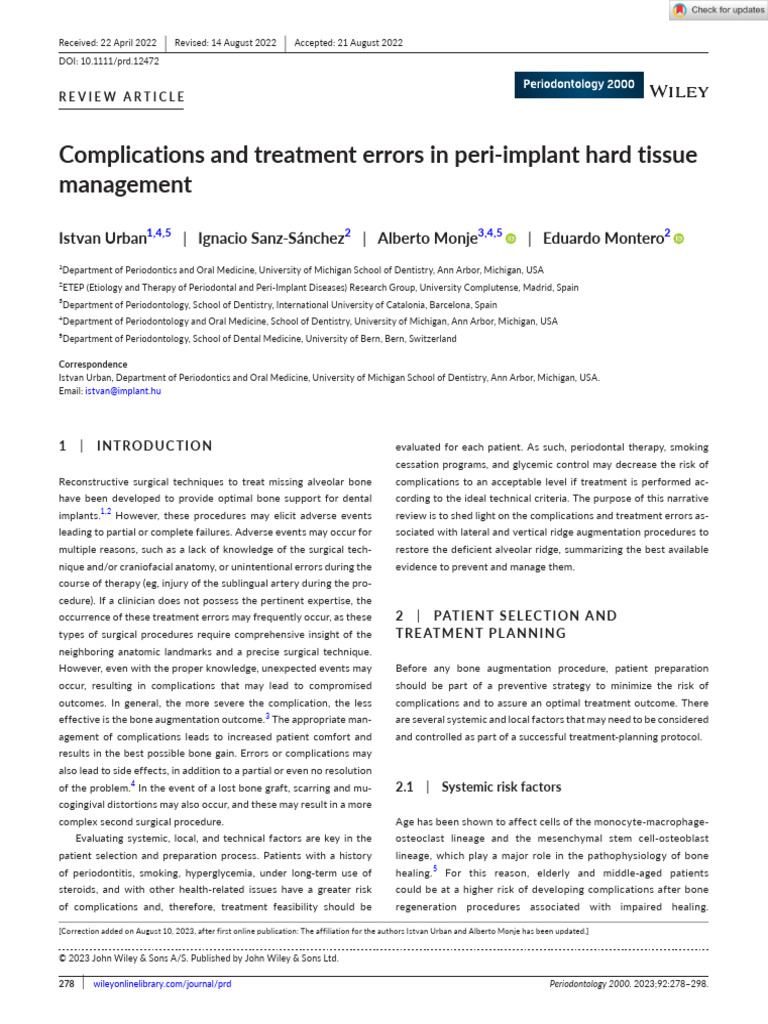 Complications and Treatment Errors in Peri Implant Hard Tissue ...