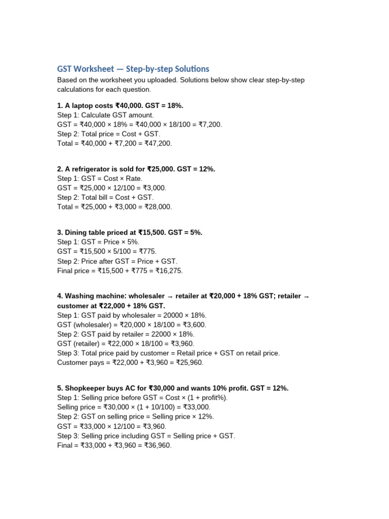 GST Calculation Worksheet Guide | PDF | Value Added Tax | Prices