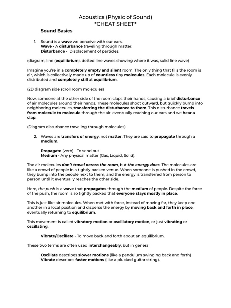 Acoustics (Physic of Sound) CHEAT SHEET | PDF | Waves | Pitch (Music)