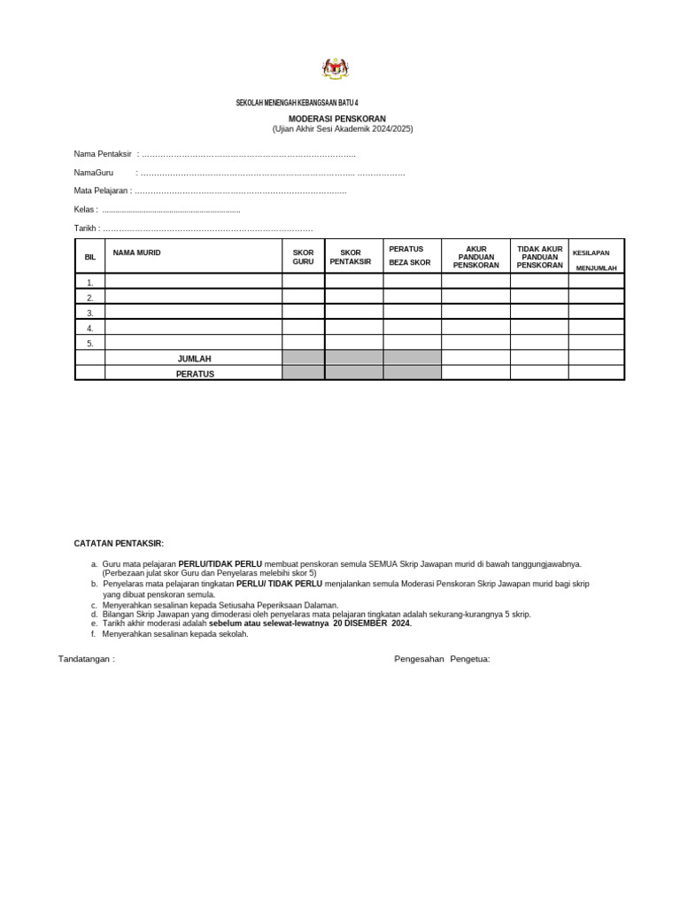 Borang Moderasi Uasa | PDF