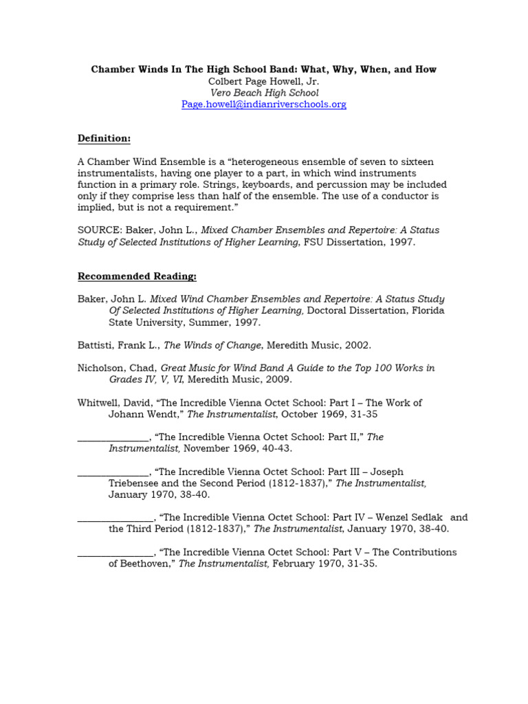Chamber Winds in High School Bands | PDF | Symphony | Musical Instruments