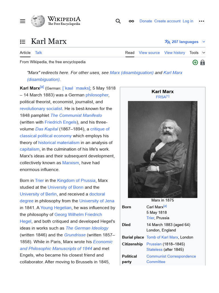 En Wikipedia Org Wiki Karl Marx... | PDF | Karl Marx | Friedrich Engels