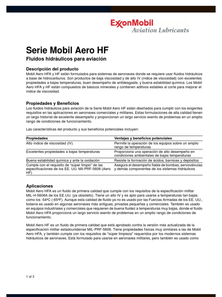 Mobil Aero HF Serie | PDF | Viscosidad | Calidad (comercial)