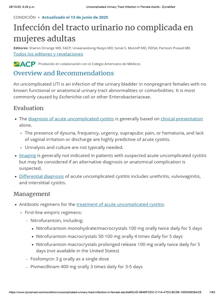Uncomplicated UTI in Adult Women Guide | PDF | Urinary Tract Infection ...