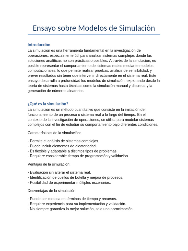 Modelos de Simulación en Investigación | PDF | Simulación | Sistema
