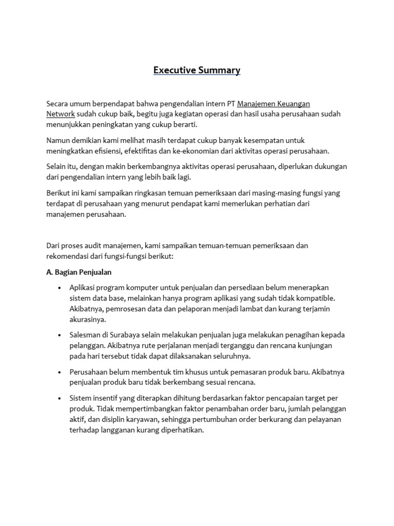 Executive Summary - Contoh | PDF