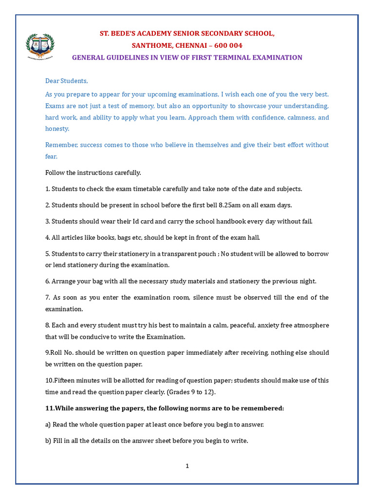 General Instructions For Students (1) | PDF