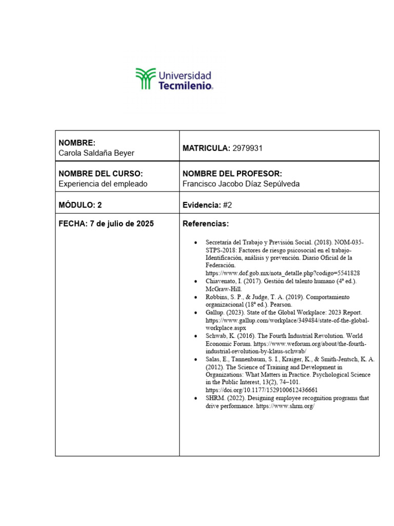 CSB Evidencia 2 Experiencia | PDF | Estrés (biología) | Aprendizaje
