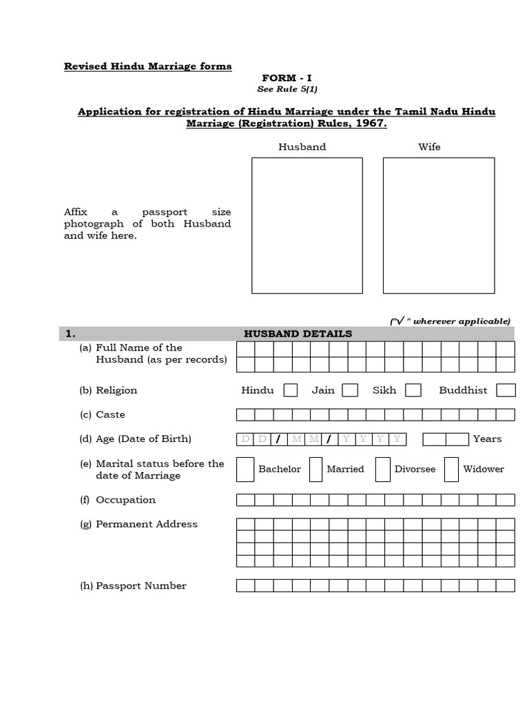 Hindu Marriage Registration Form Tamil Nadu | PDF | Law